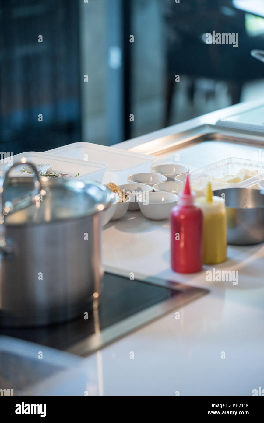 Tidy setup of ingredients ready for cooking with Stock Photo - Alamy