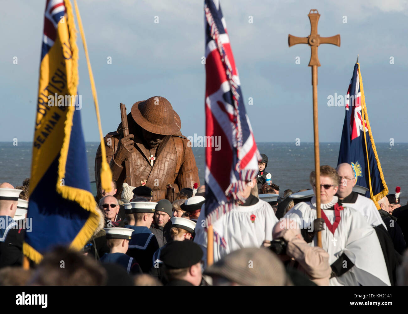 A Remembrance Sunday Service in front Tommy, a statue of a First World ...
