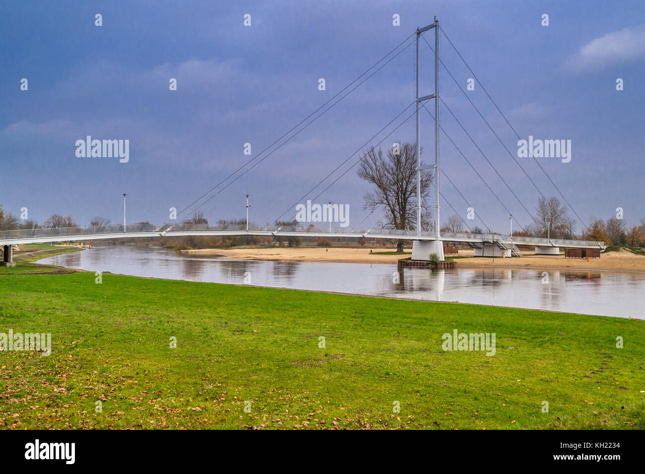 Bridge on the river Warta in the city of Sieradz, Poland Stock Photo ...