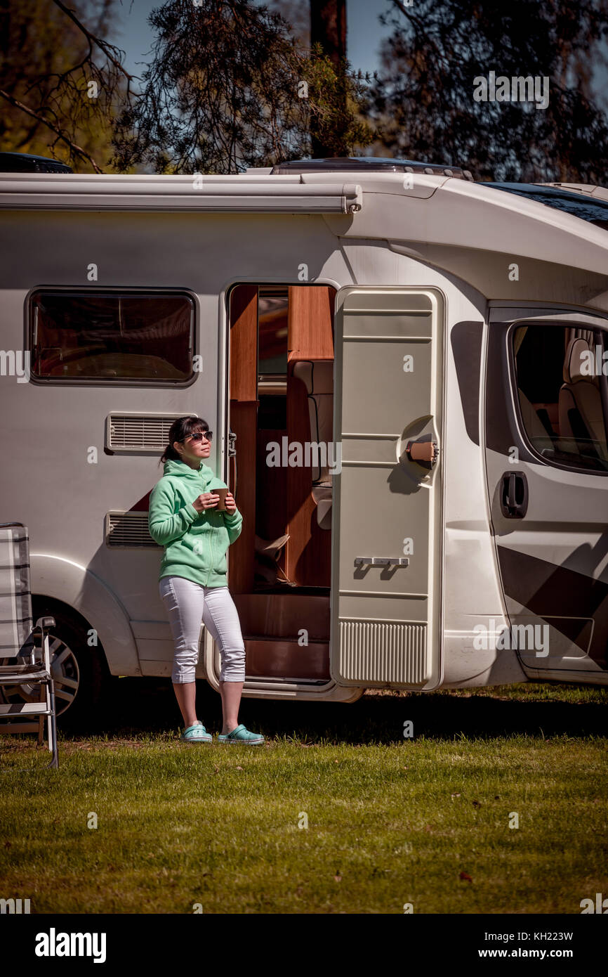 Female travelling with caravan hi-res stock photography and images - Alamy