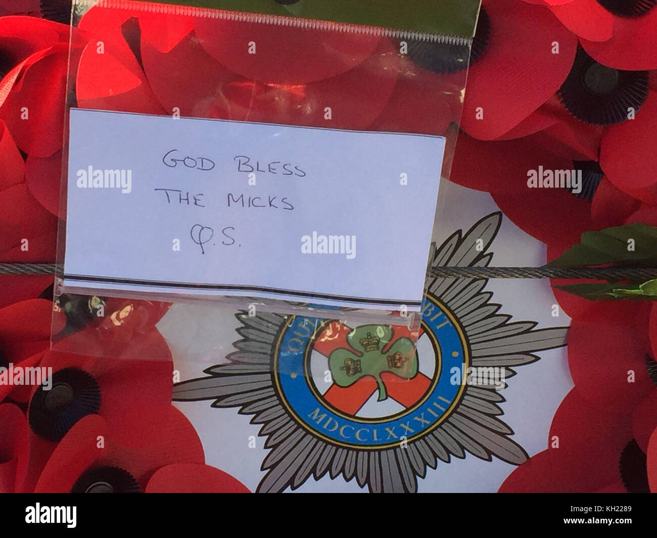 Wording on a wreath laid at the war memorial during events to remember ...