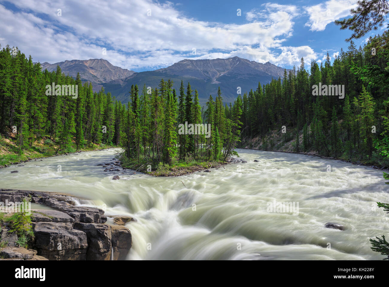 Majestic Sunwapta falls in Jasper National Park, Alberta, Canada Stock ...