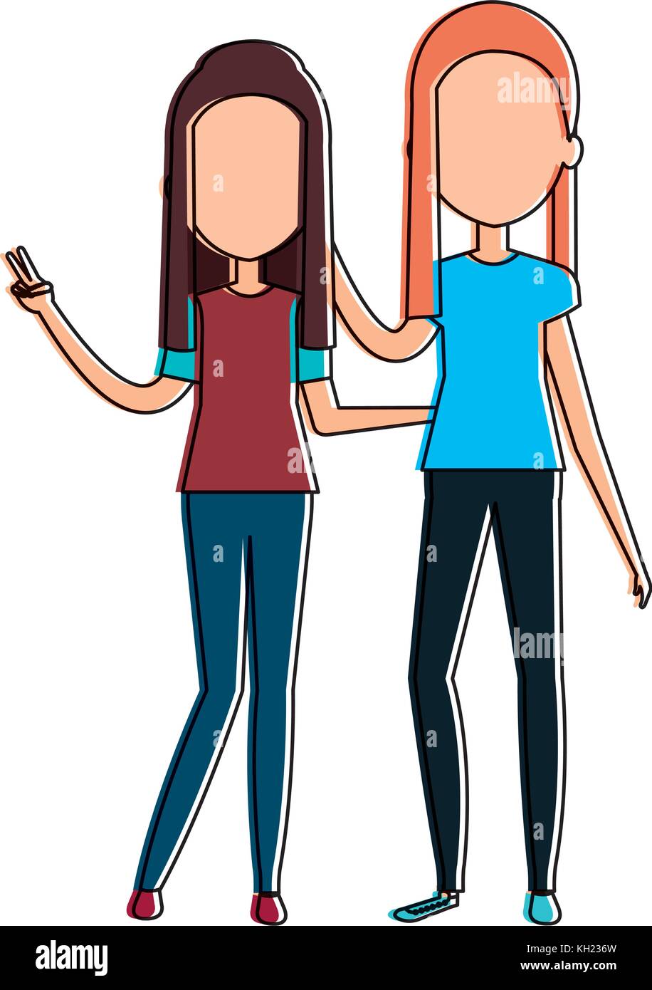 couple of female friends avatars vector illustration design Stock ...