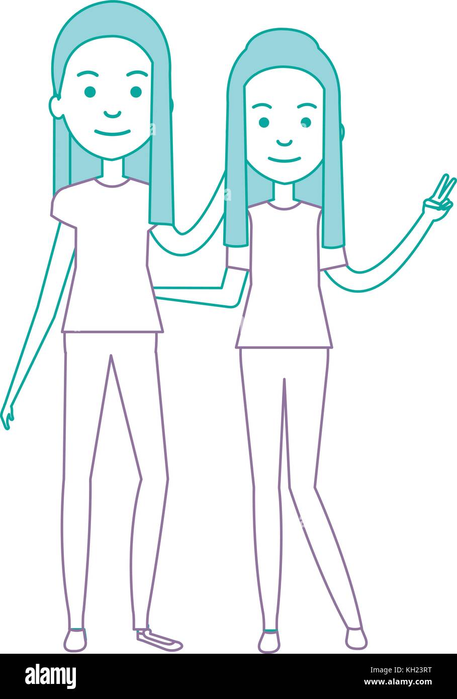 couple of female friends avatars vector illustration design Stock ...