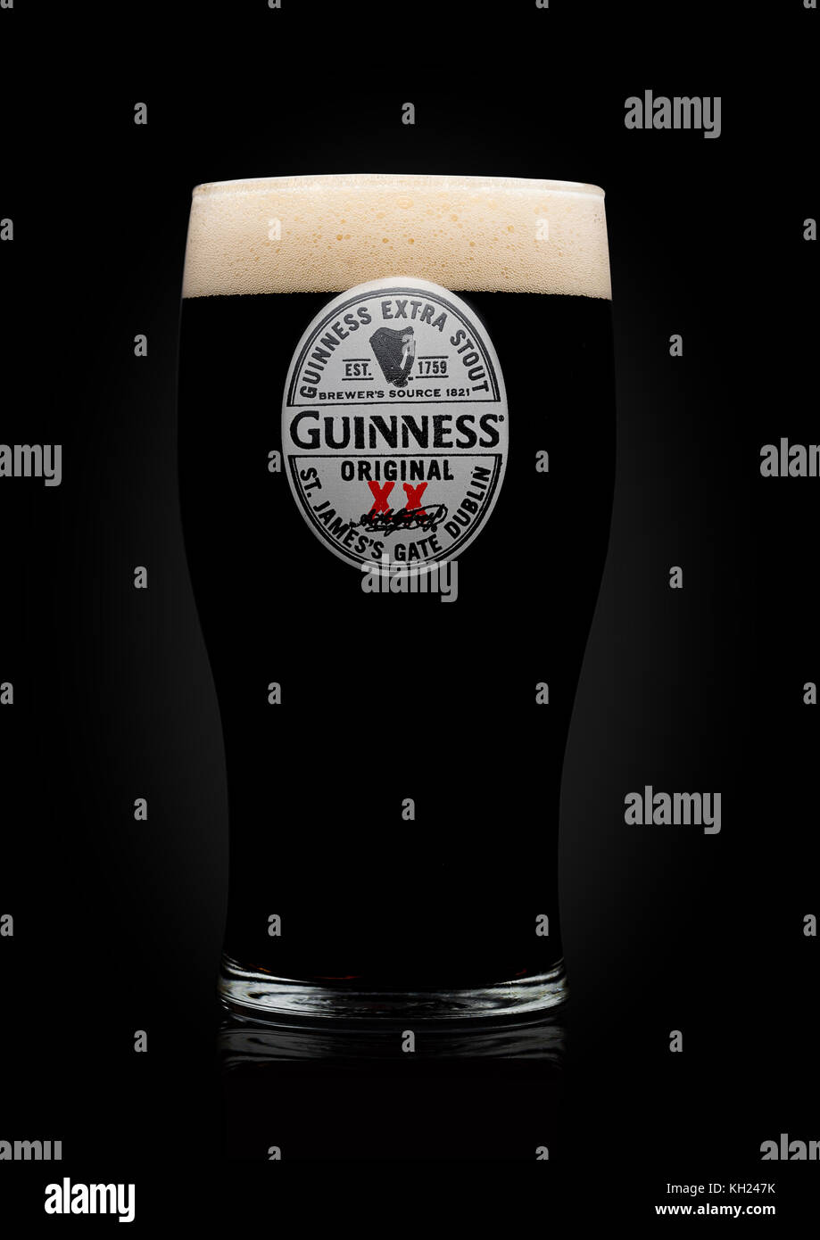 LONDON, UK - NOVEMBER 10, 2017: Glass of Guinness original beer on ...