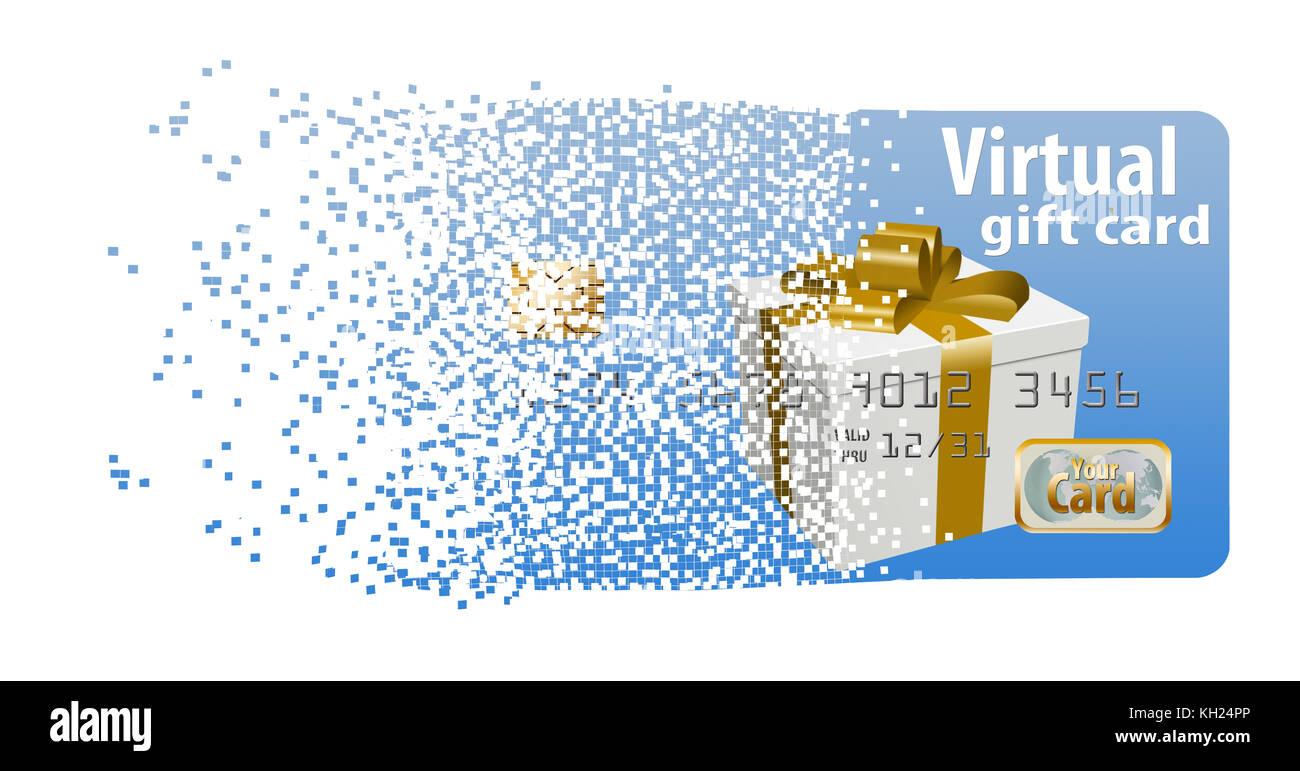 An e-gift card is seen dissolving into pixels to illustrate it's ...