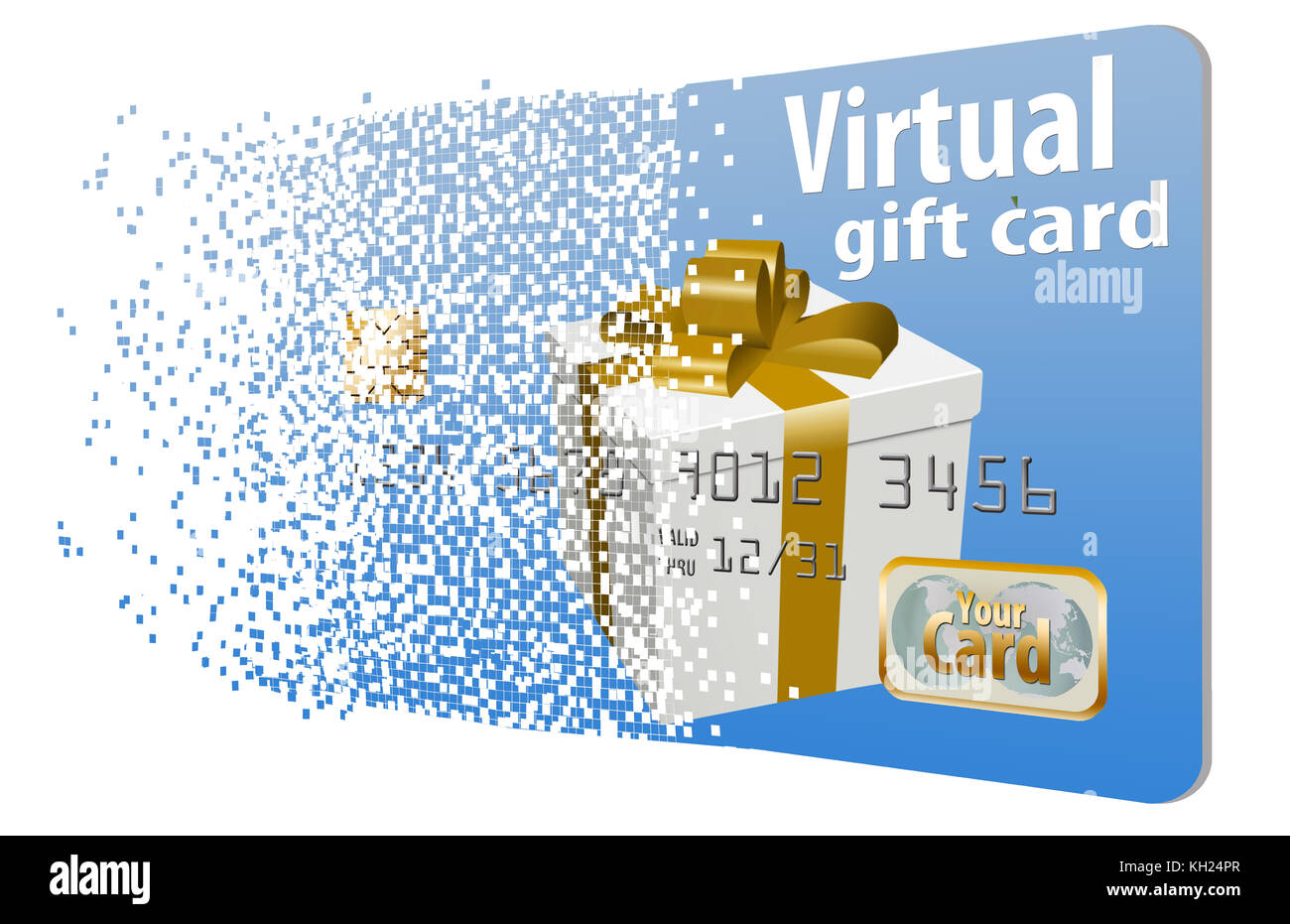 An e-gift card is seen dissolving into pixels to illustrate it's ...