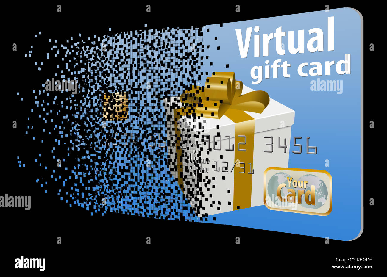 An e-gift card is seen dissolving into pixels to illustrate it's ...