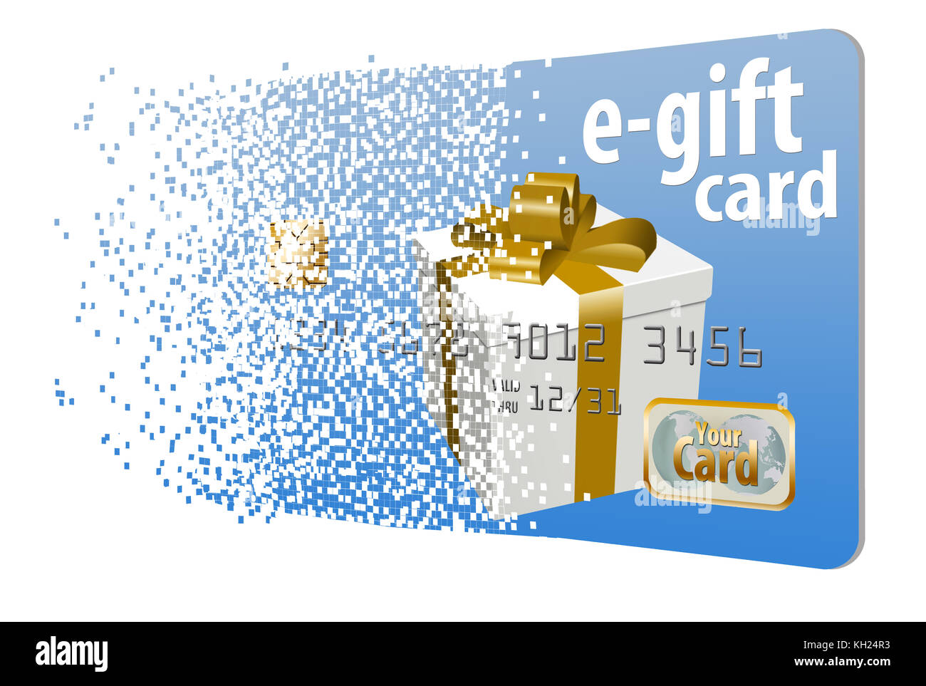 An e-gift card is seen dissolving into pixels to illustrate it's ...