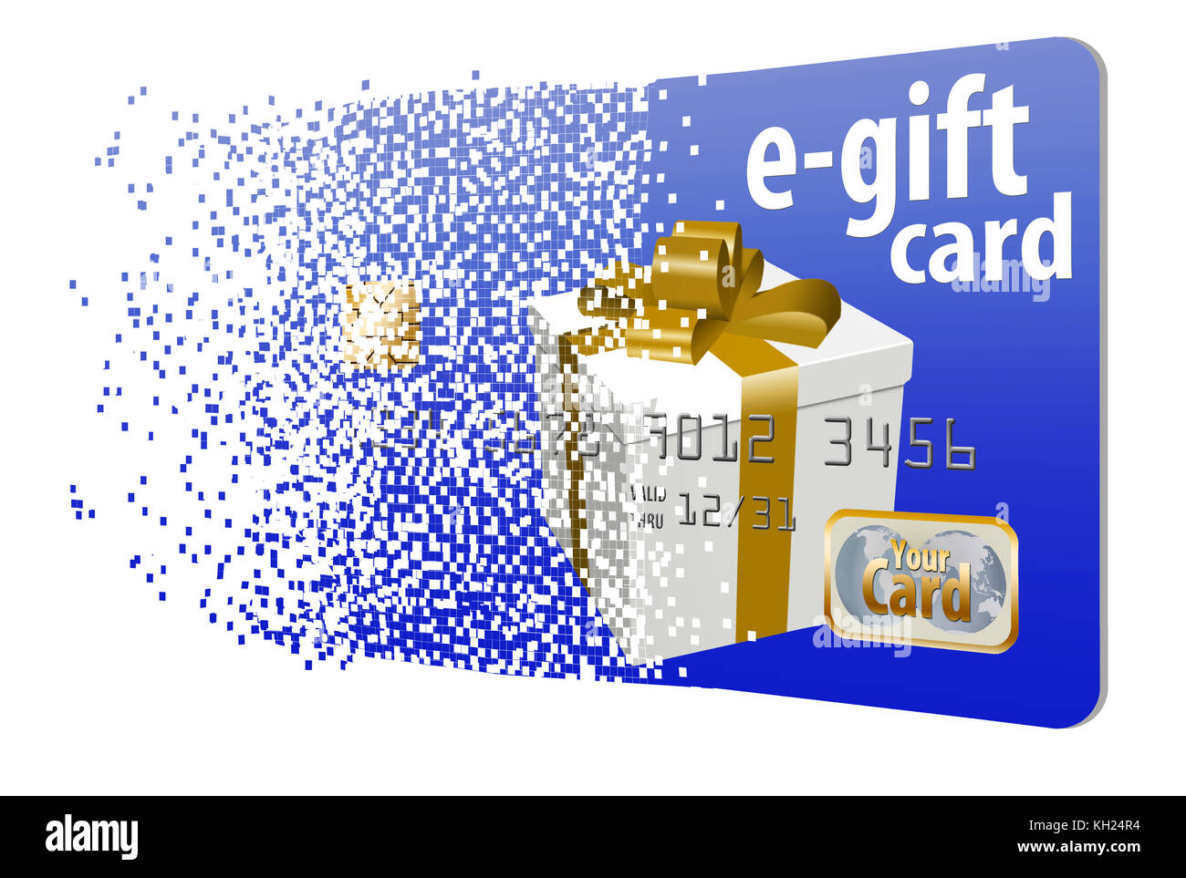 An e-gift card is seen dissolving into pixels to illustrate it's ...