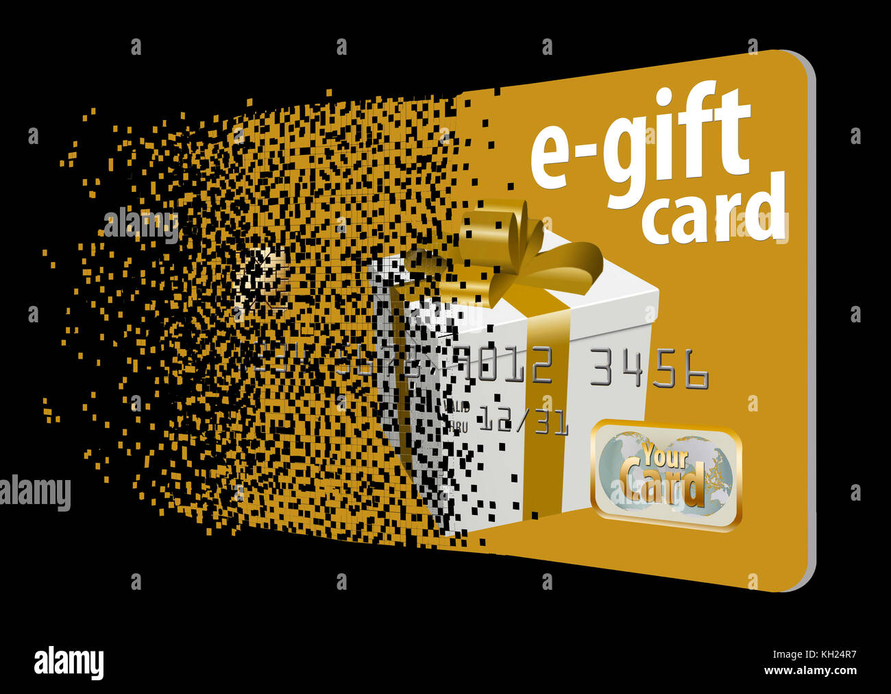 An e-gift card is seen dissolving into pixels to illustrate it's ...