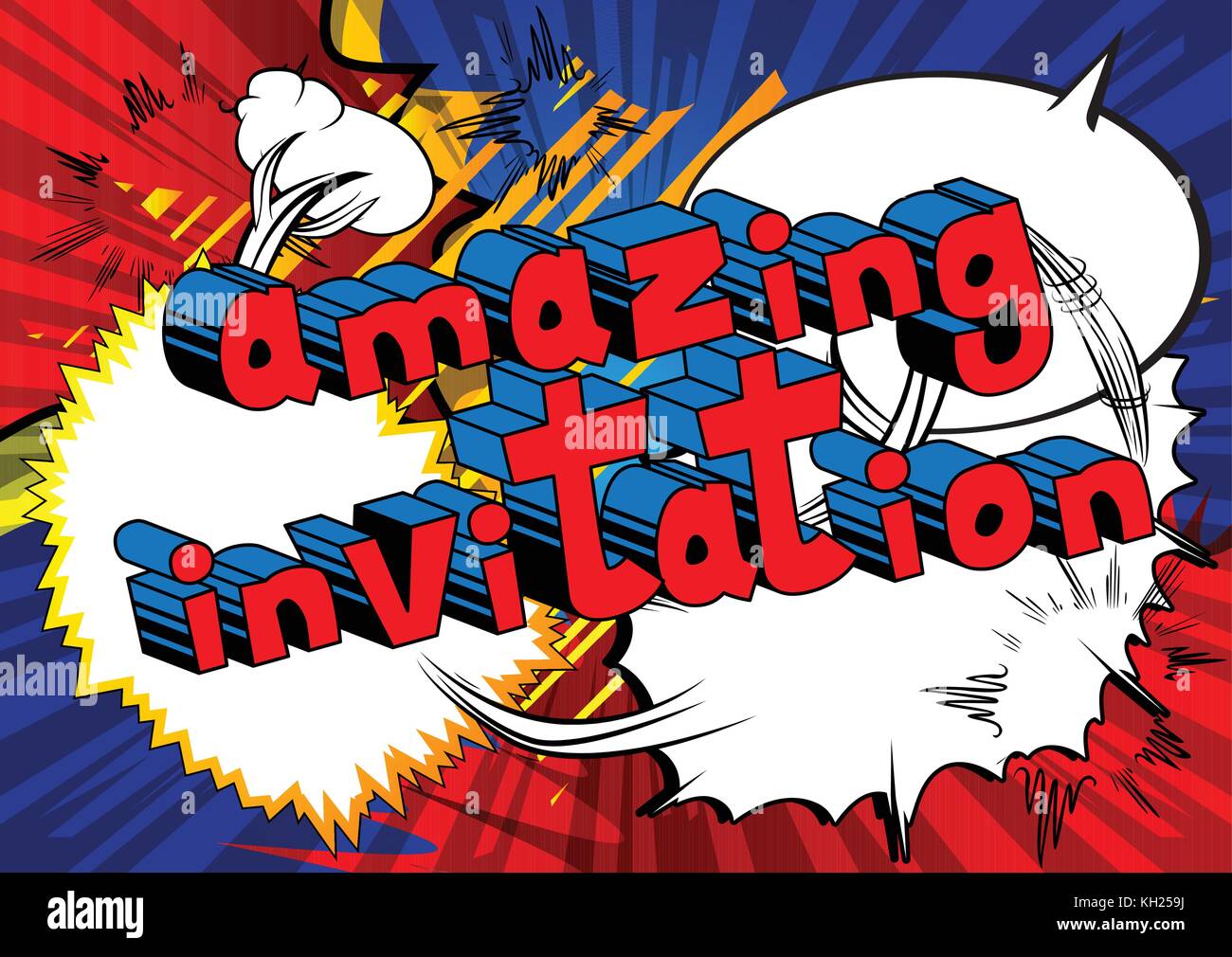 Amazing Invitation - Comic book style word on abstract background Stock ...