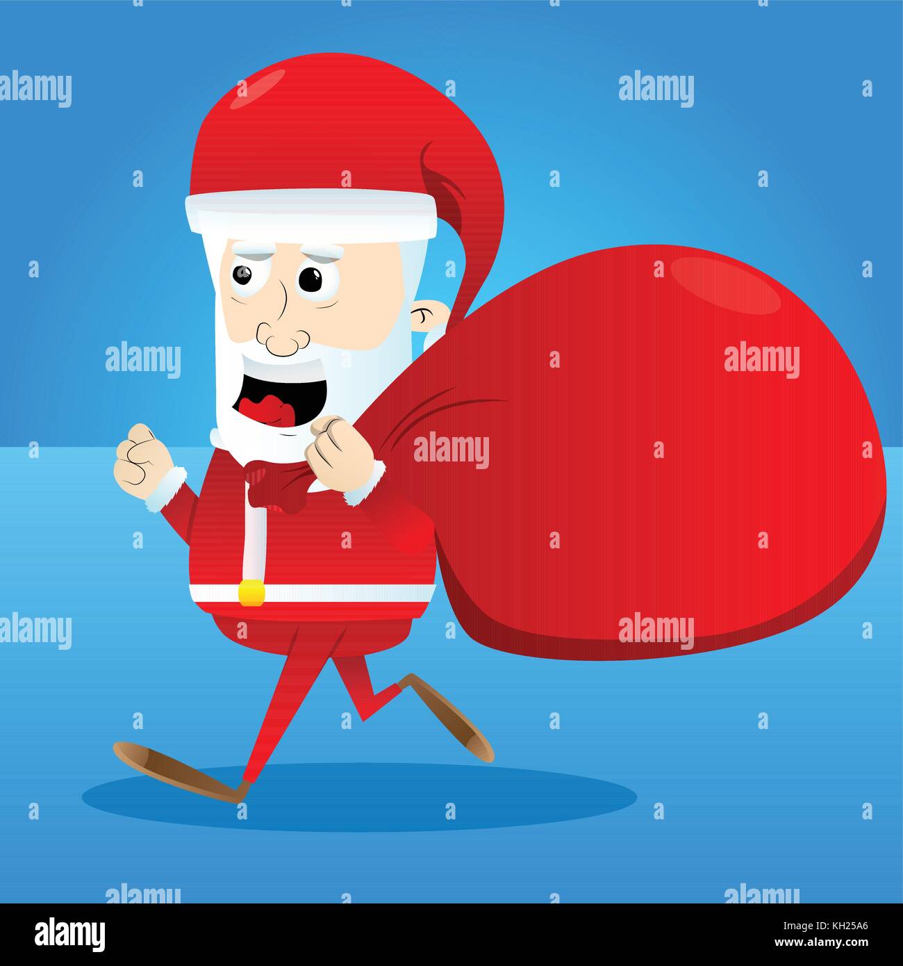 Santa Claus character carrying sack. Vector cartoon illustration Stock ...