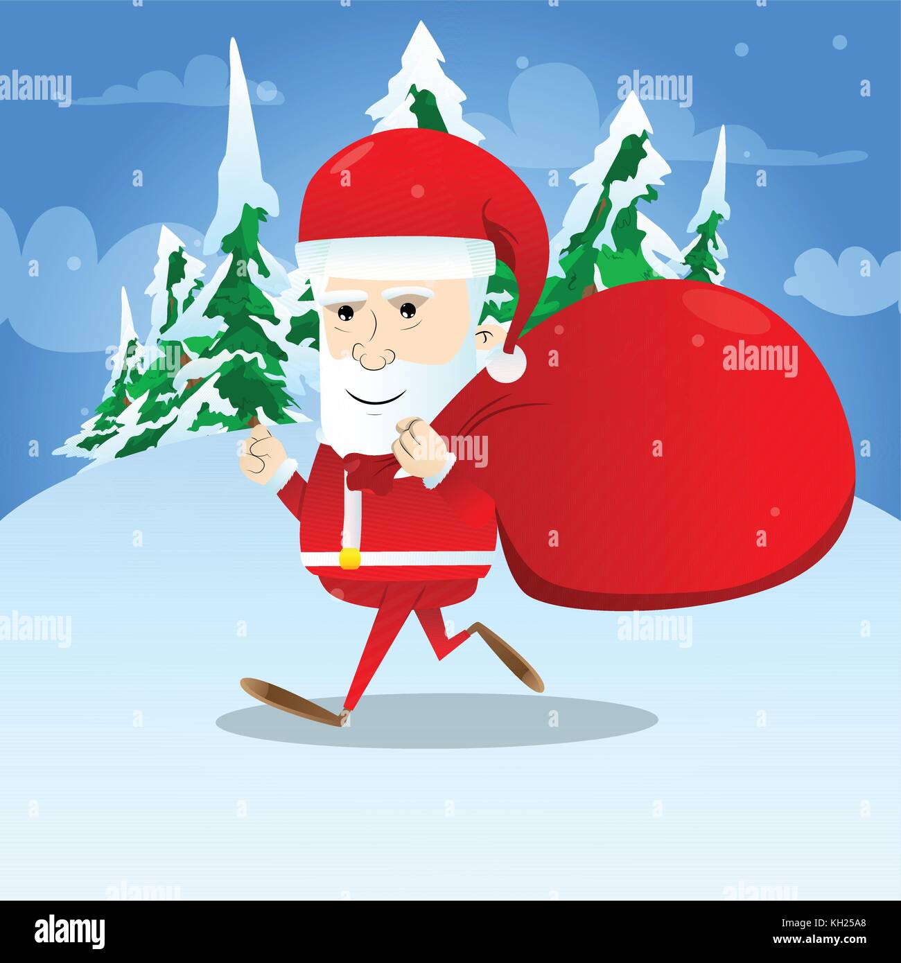 Santa Claus character carrying sack. Vector cartoon illustration Stock ...