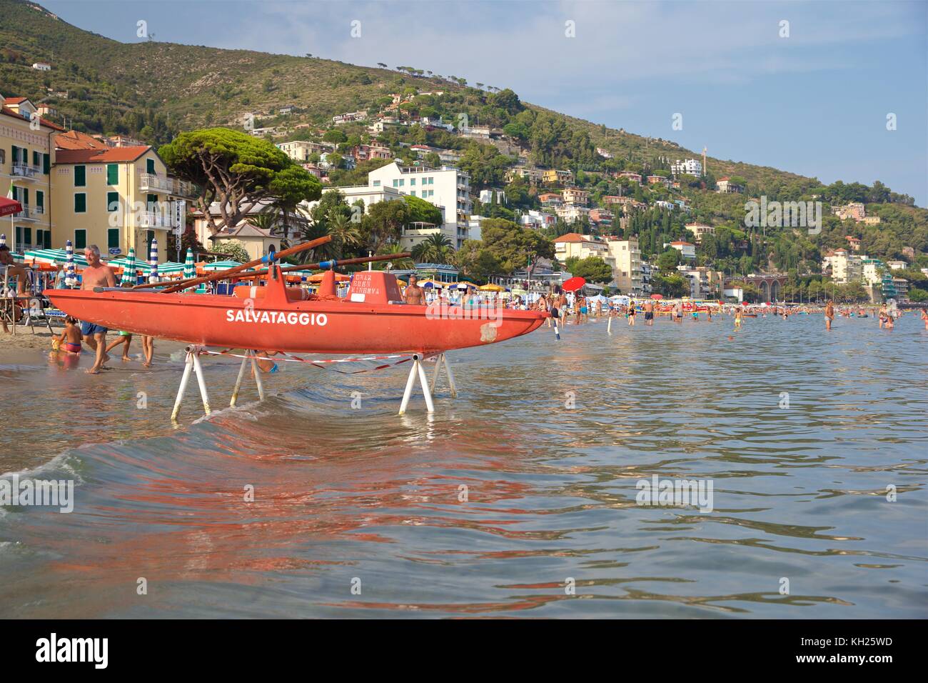 Life saving boat, Alassio, Italy Stock Photo - Alamy