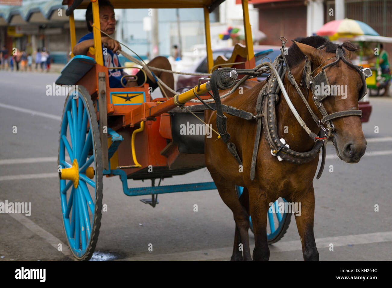 A horse drawn carriage known as a Tartanilla waiting for passengers in ...