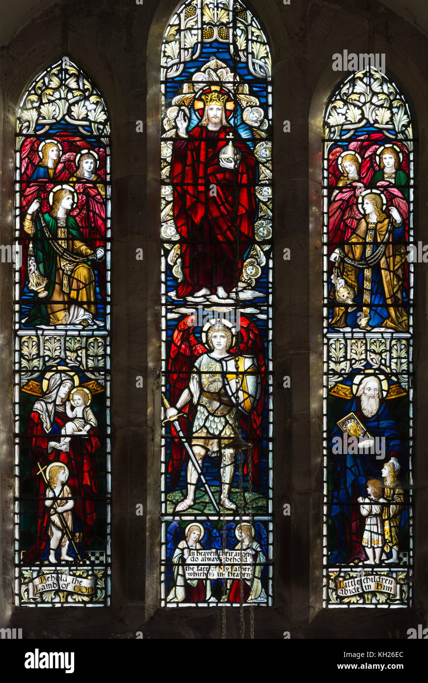 Stained glass in St. Michael and All Angels Church, Onibury, Shropshire ...