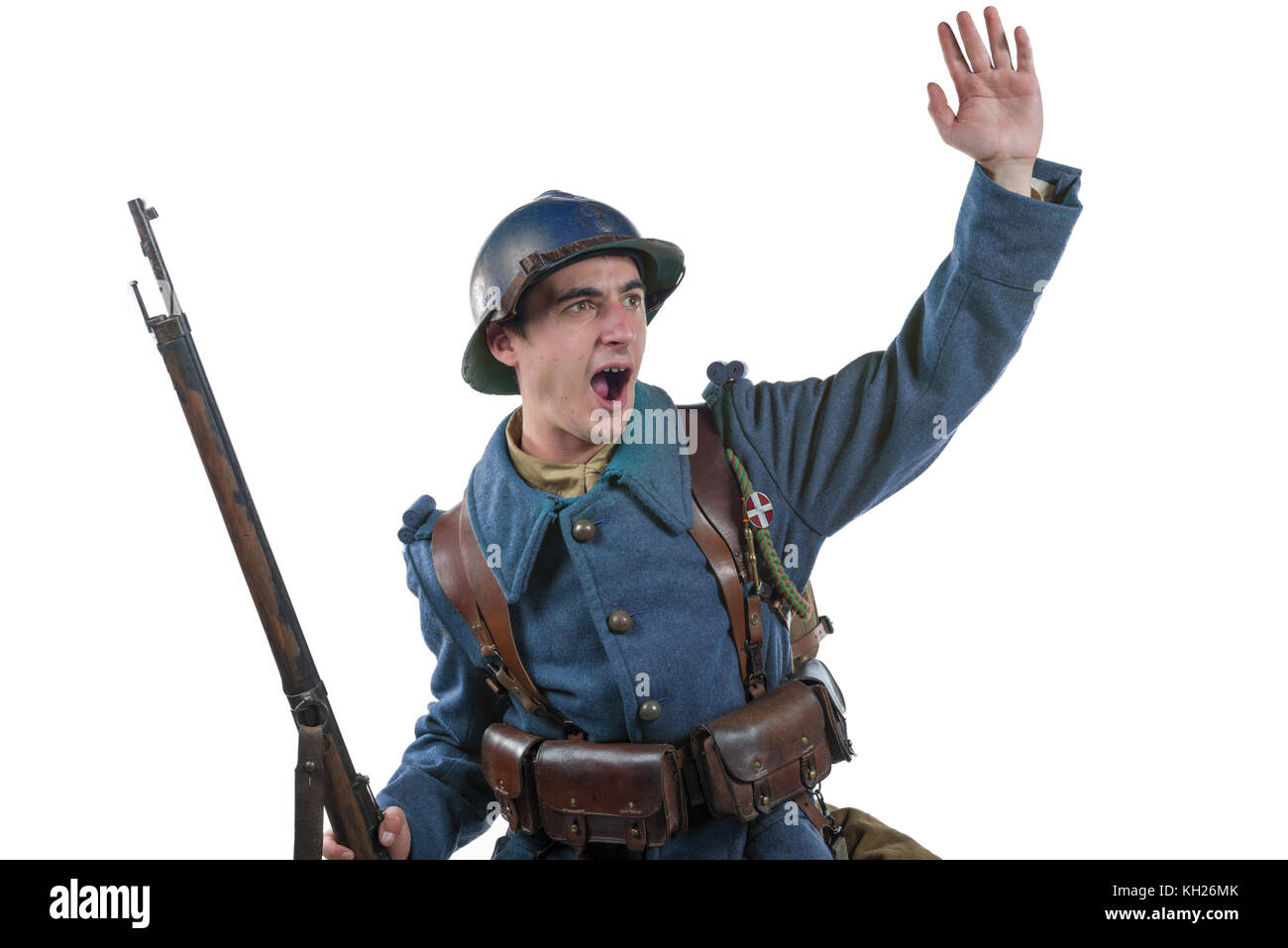 a French soldier 1917 attack, November 11th 1918, on white Stock Photo ...