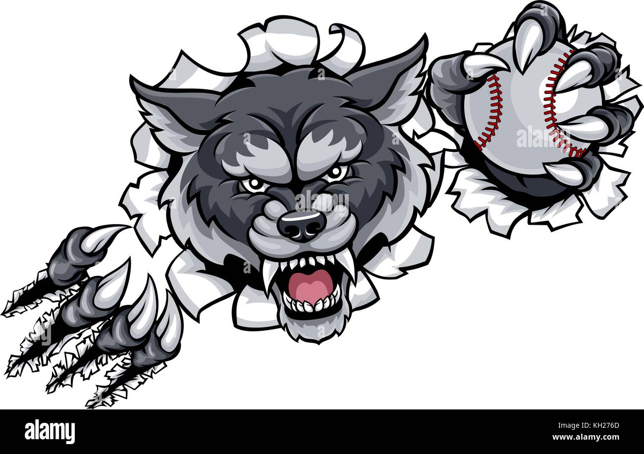 Wolf Baseball Mascot Breaking Background Stock Vector Image & Art - Alamy