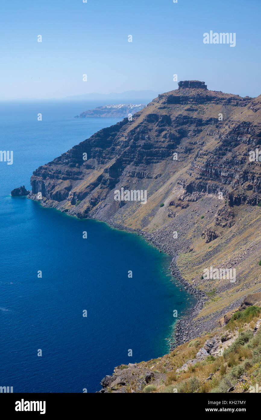 View from the crater edge path to the Caldera and the scaros rock ...
