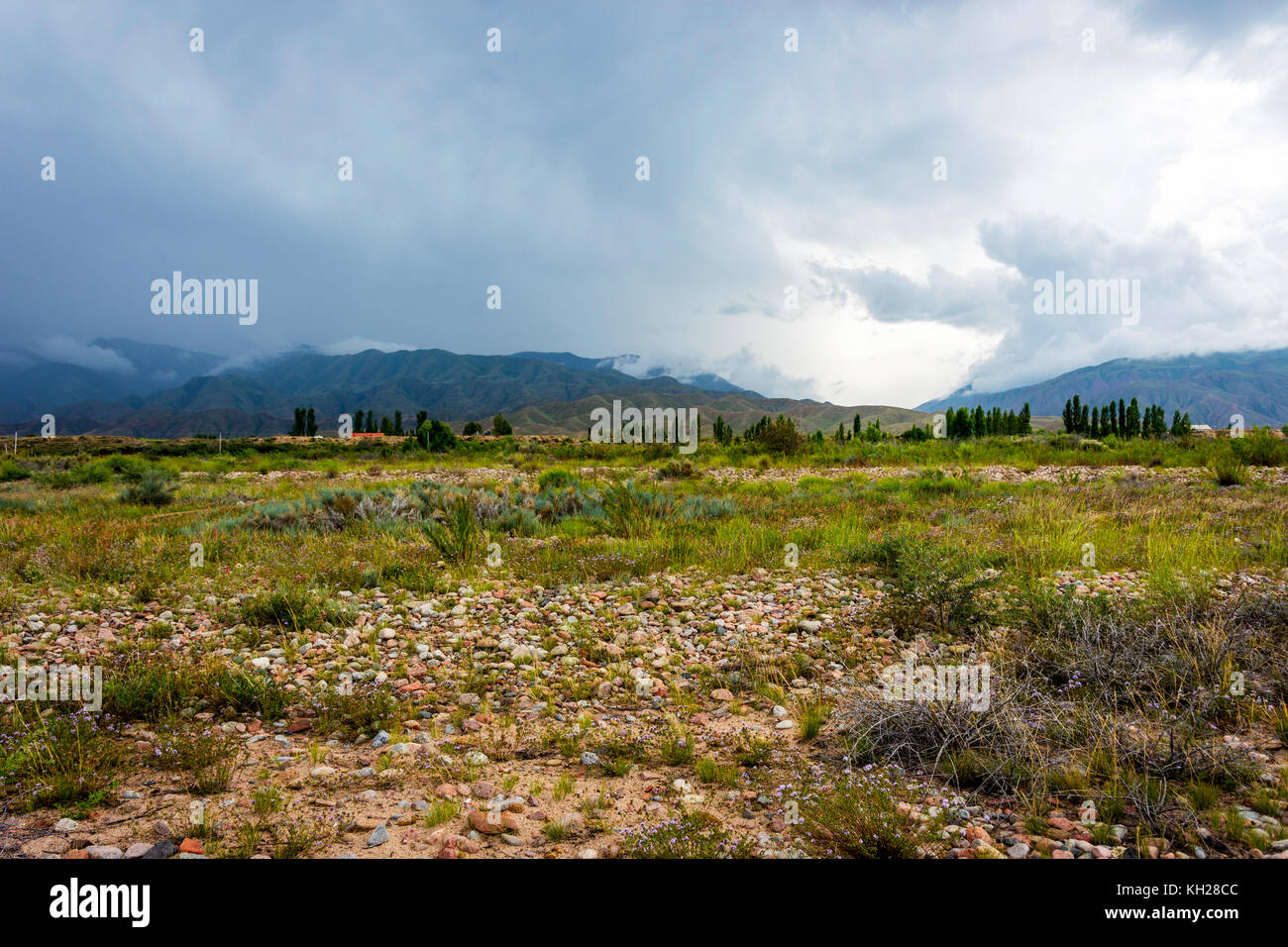 Colorful Kyrgyz mountains landscape next to Karakol lake, Kyrgyzstan ...
