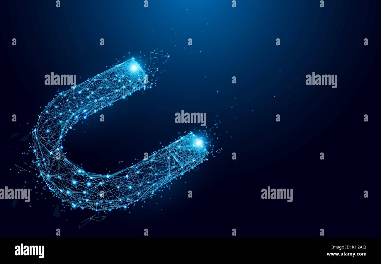 Magnet Plant from lines and triangles, point connecting network on blue ...