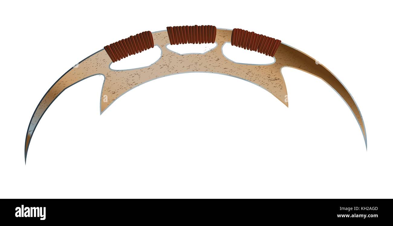 An old and rusty alien double blade weapon with grips and sharp edges ...