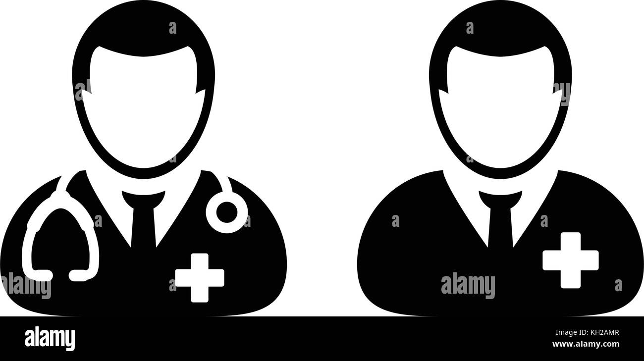 Doctor Icon with Male Patient Medical Consultation and Assistant Avatar ...