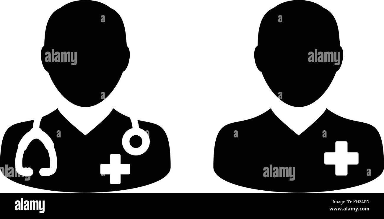 Doctor Icon with Male Patient Medical Consultation and Assistant Avatar ...