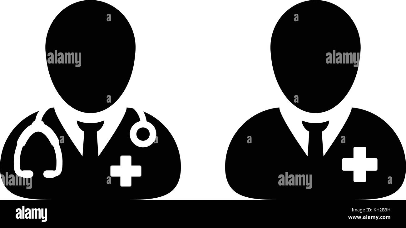 Doctor Icon with Male Patient Medical Consultation and Assistant Avatar ...