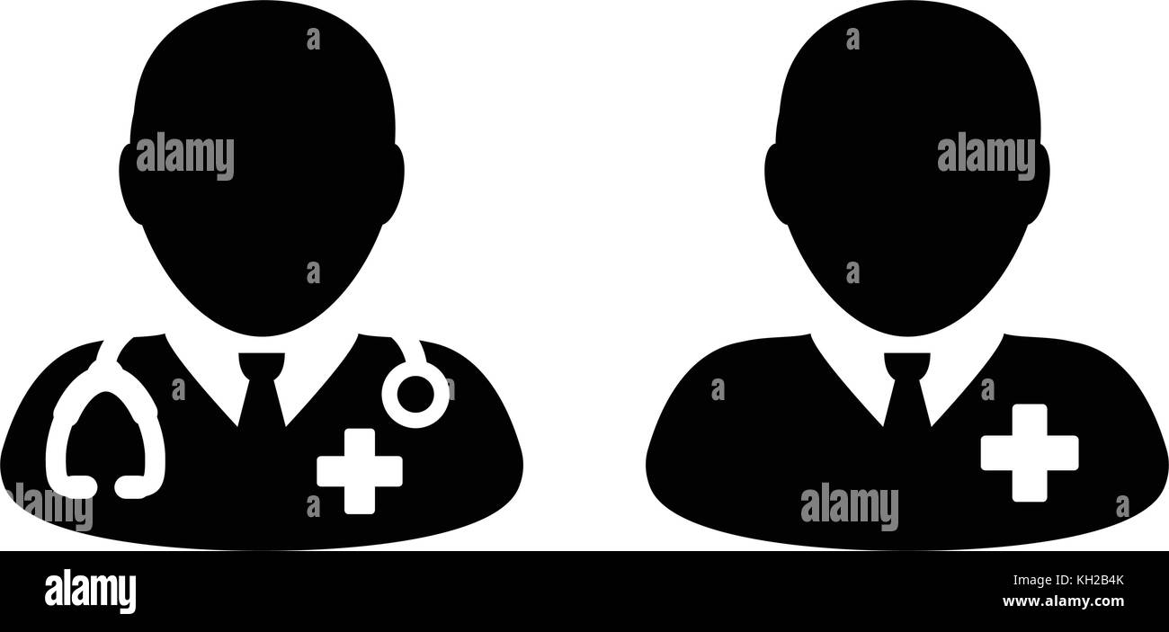 Doctor Icon with Male Patient Medical Consultation and Assistant Avatar ...