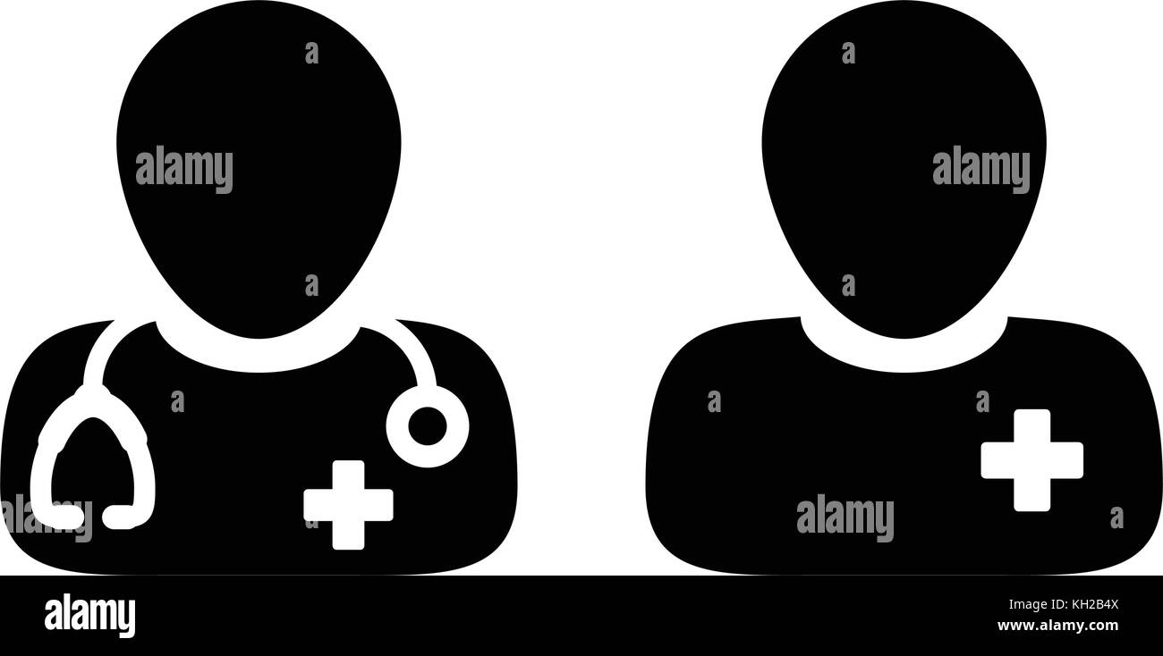 Doctor Icon with Male Patient Medical Consultation and Assistant Avatar ...