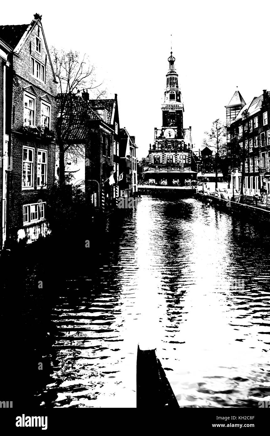 Alkmaar cityscape, black and white high contrast image Stock Photo - Alamy