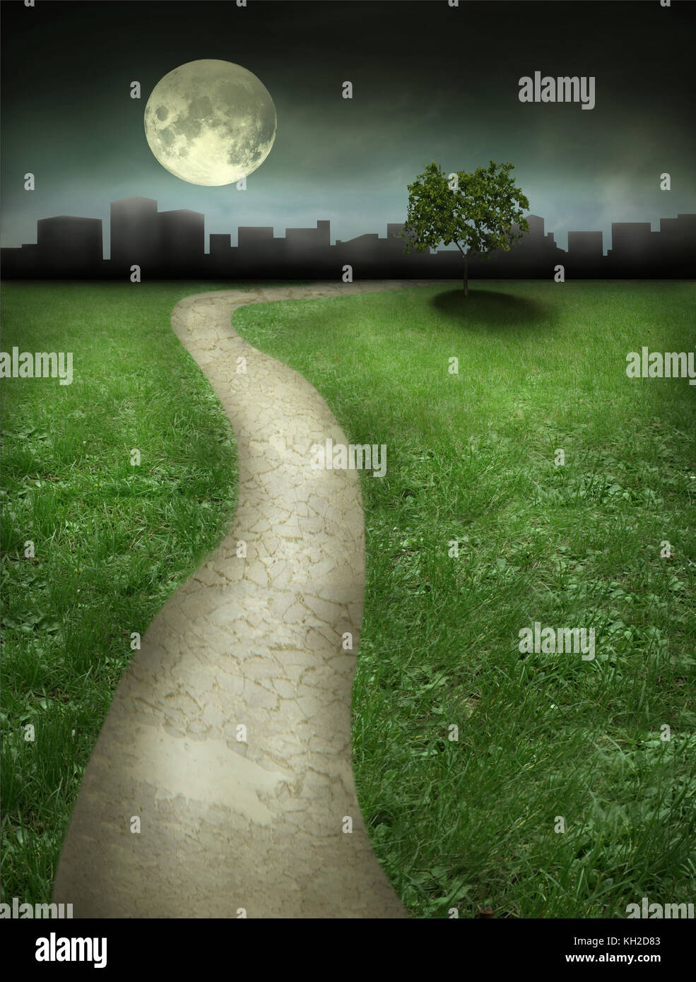 Night background moon tree hi-res stock photography and images - Alamy