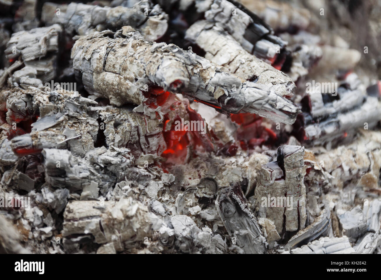 Remains of wood coal and ashes after the combustion of firewood.Burned ...