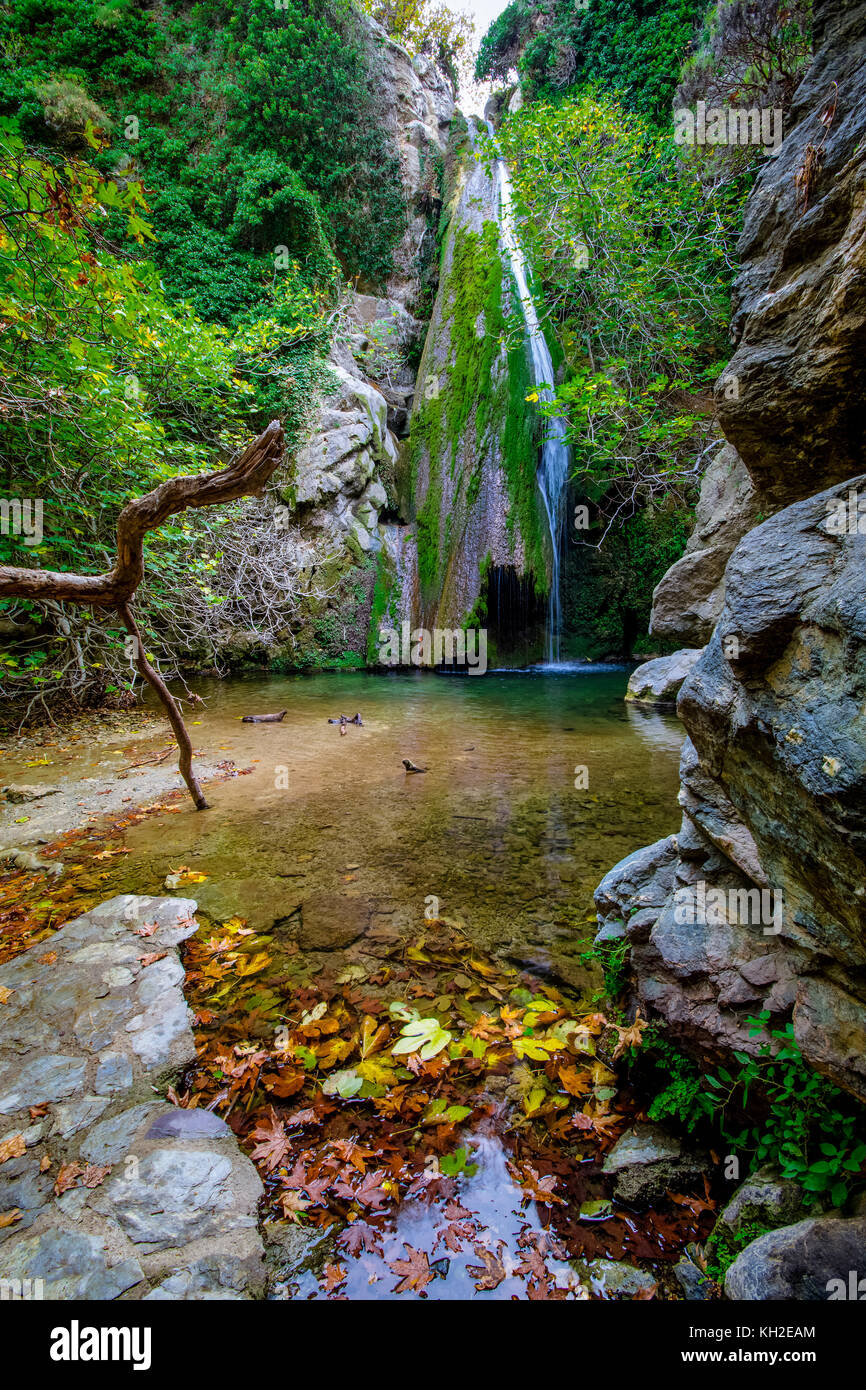 Waterfall in the gorge of Richtis at autumn, Crete, Greece Stock Photo ...