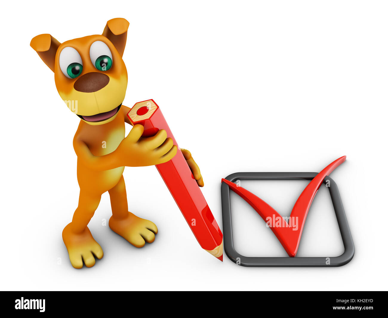 A with a red pencil and Heavy Check Mark. 3d rendering Stock Photo - Alamy
