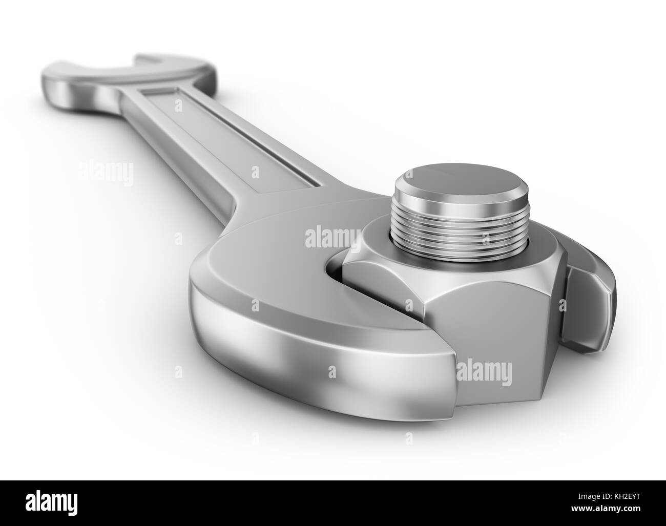 Wrench and nut with thread on a white background. 3d rendering Stock ...