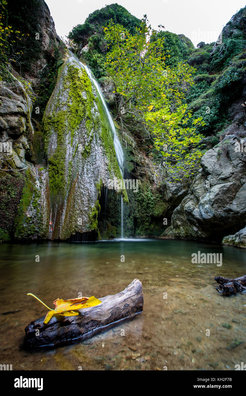 Waterfall in the gorge of Richtis at autumn, Crete, Greece Stock Photo ...