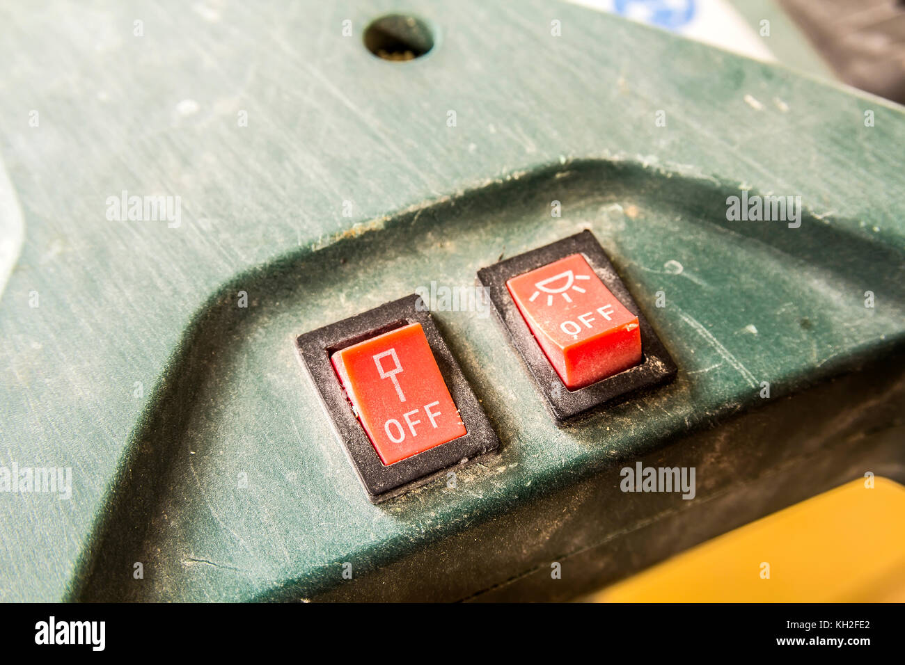 Close-up of two small switches on and off Stock Photo - Alamy