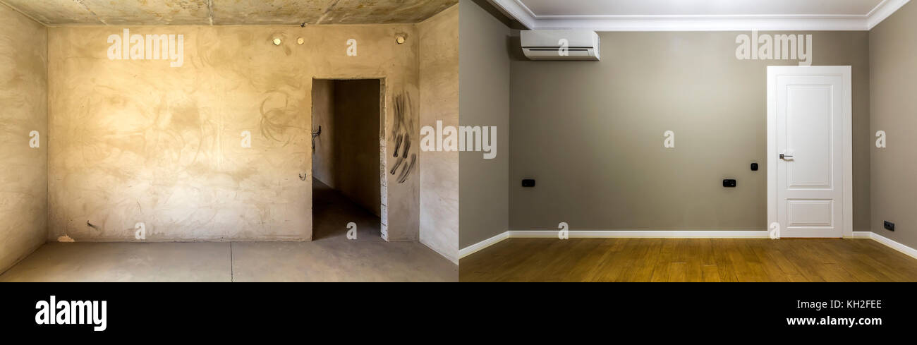 Comparison of a room in an apartment before and after renovation. New ...