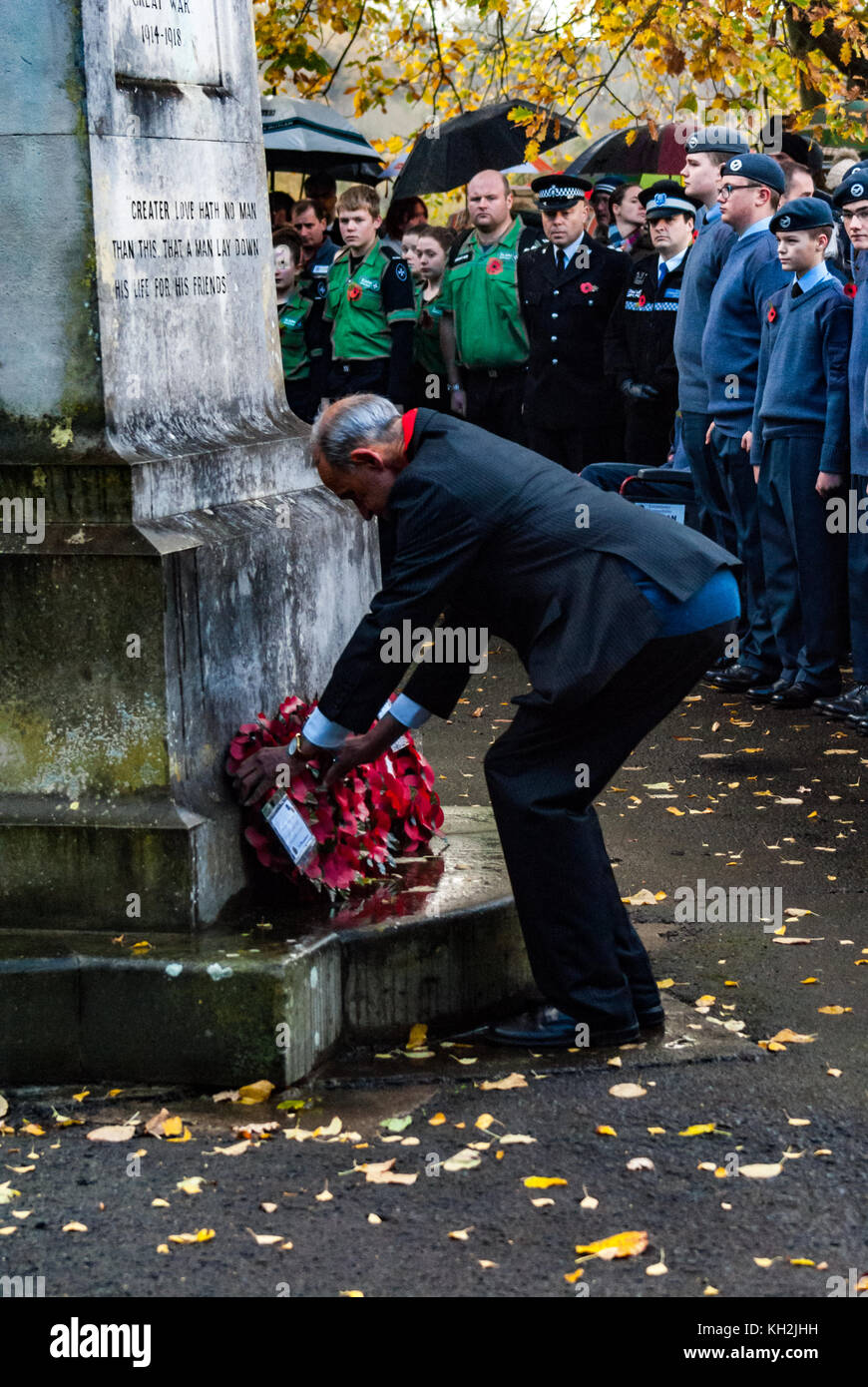 LEOMINSTER - NOVEMBER 12: Crowds gather around the Cenotaph to mark ...