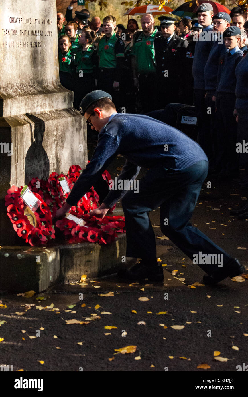 LEOMINSTER - NOVEMBER 12: Crowds gather around the Cenotaph to mark ...