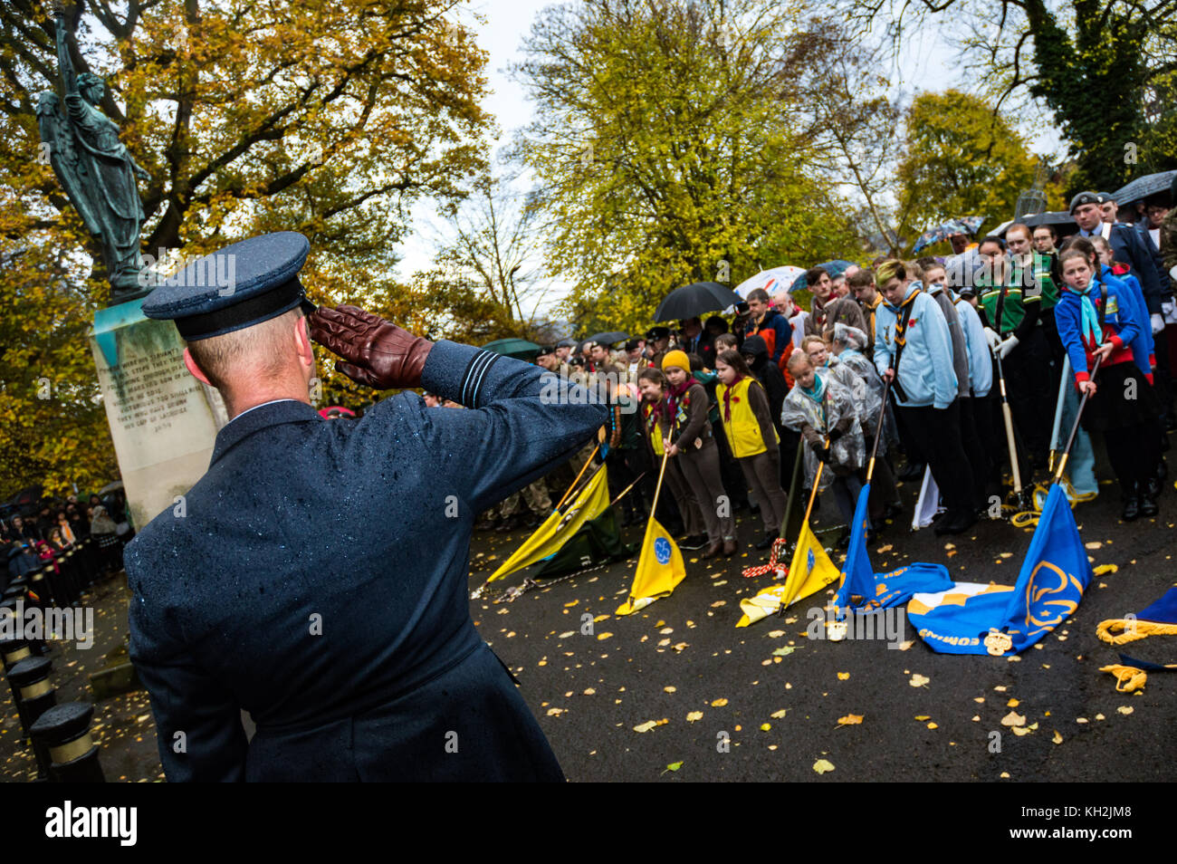 LEOMINSTER - NOVEMBER 12: Crowds gather around the Cenotaph to mark ...