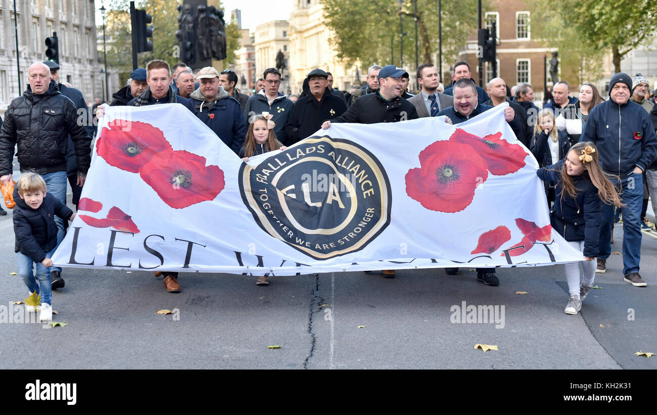London, UK. 12 November 2017. Members of the Football Lads Alliance ...