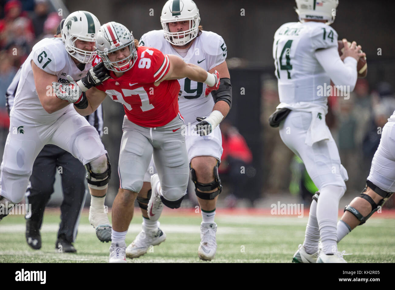 Columbus, Ohio, USA. 11th Nov, 2017. Michigan State Spartans offensive tackle Cole Chewins (61 ...