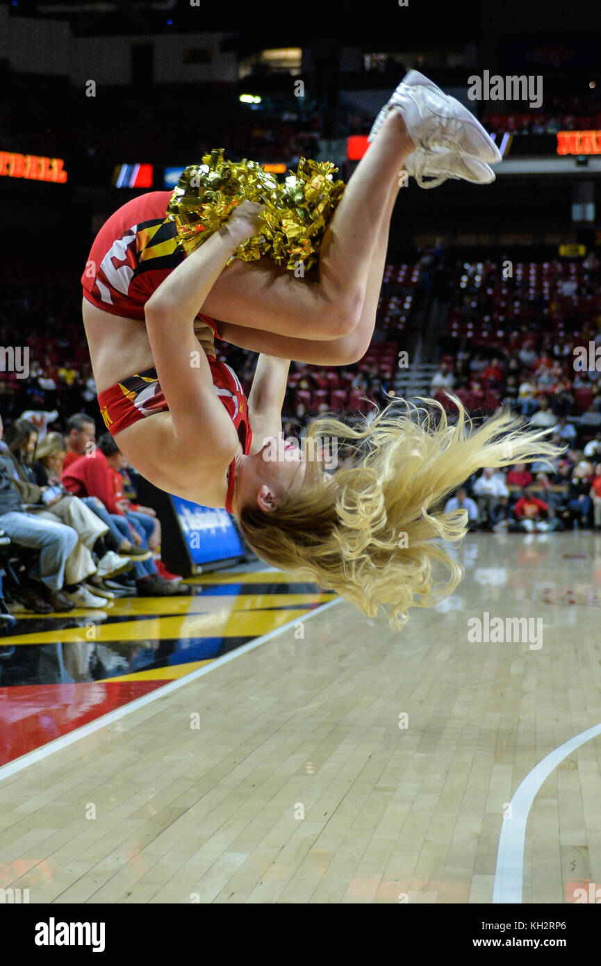 College Park, Maryland, USA. 12th Nov, 2017. A Maryland cheerleader ...