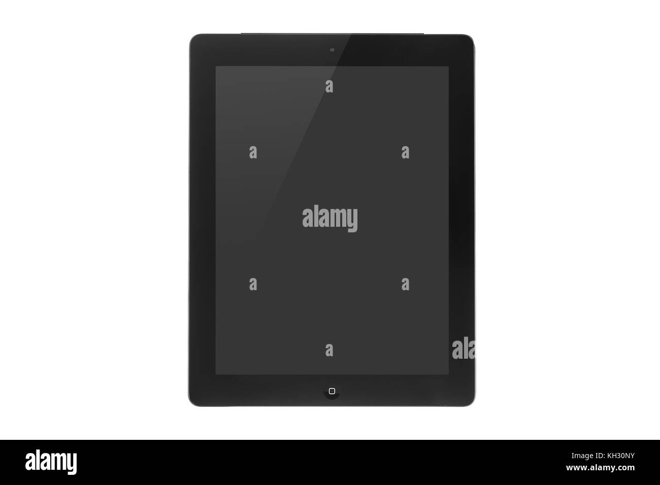 Black touch screen tablet in iPad style with blank screen area for copy ...