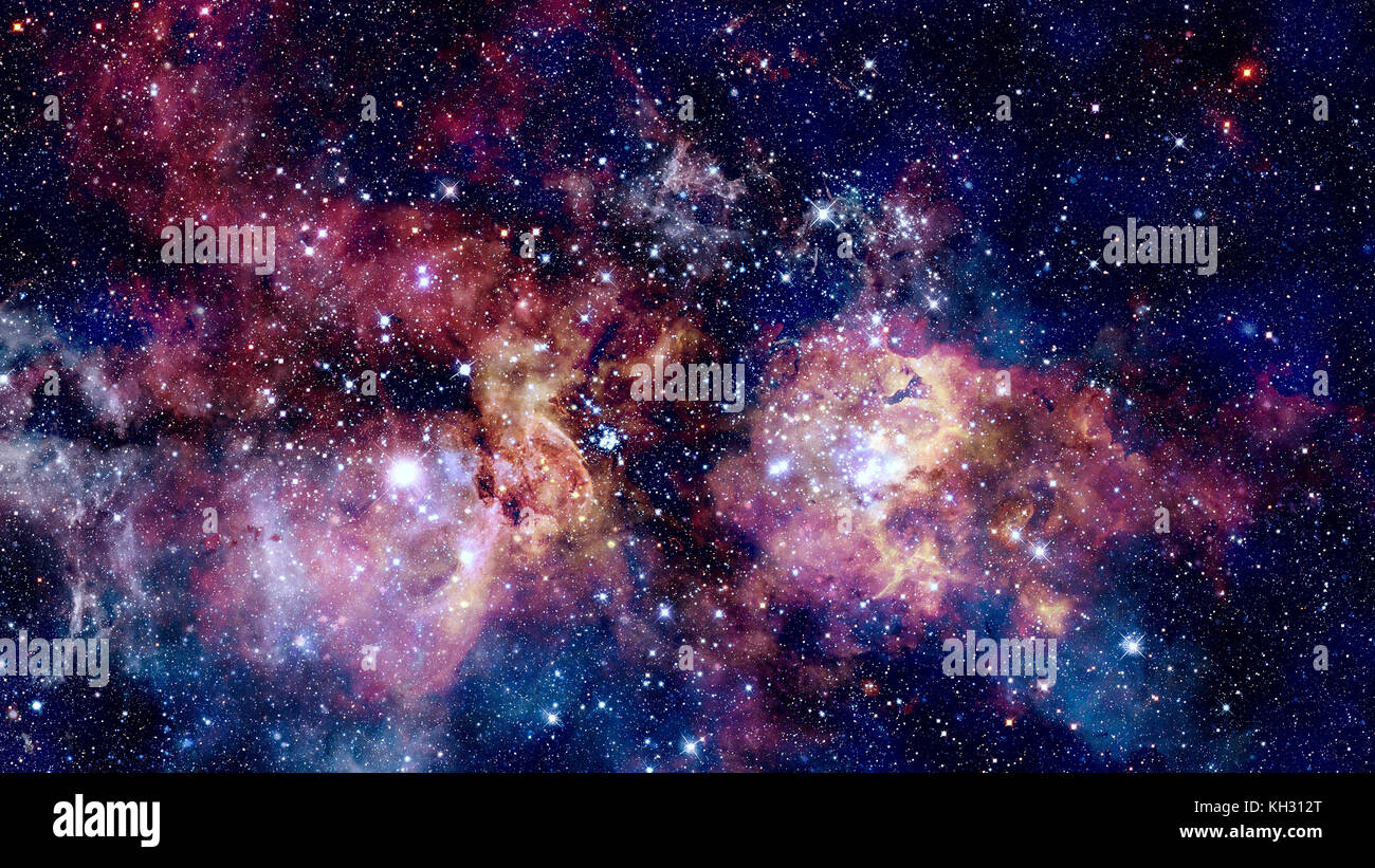 Giant glowing nebula. Space background with red nebula and stars ...