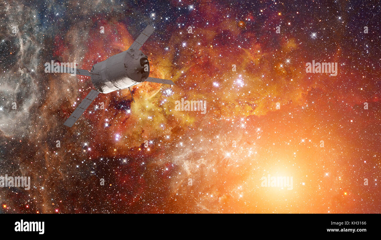 Cargo spaceship in the space. Astronomy and outer space conception ...